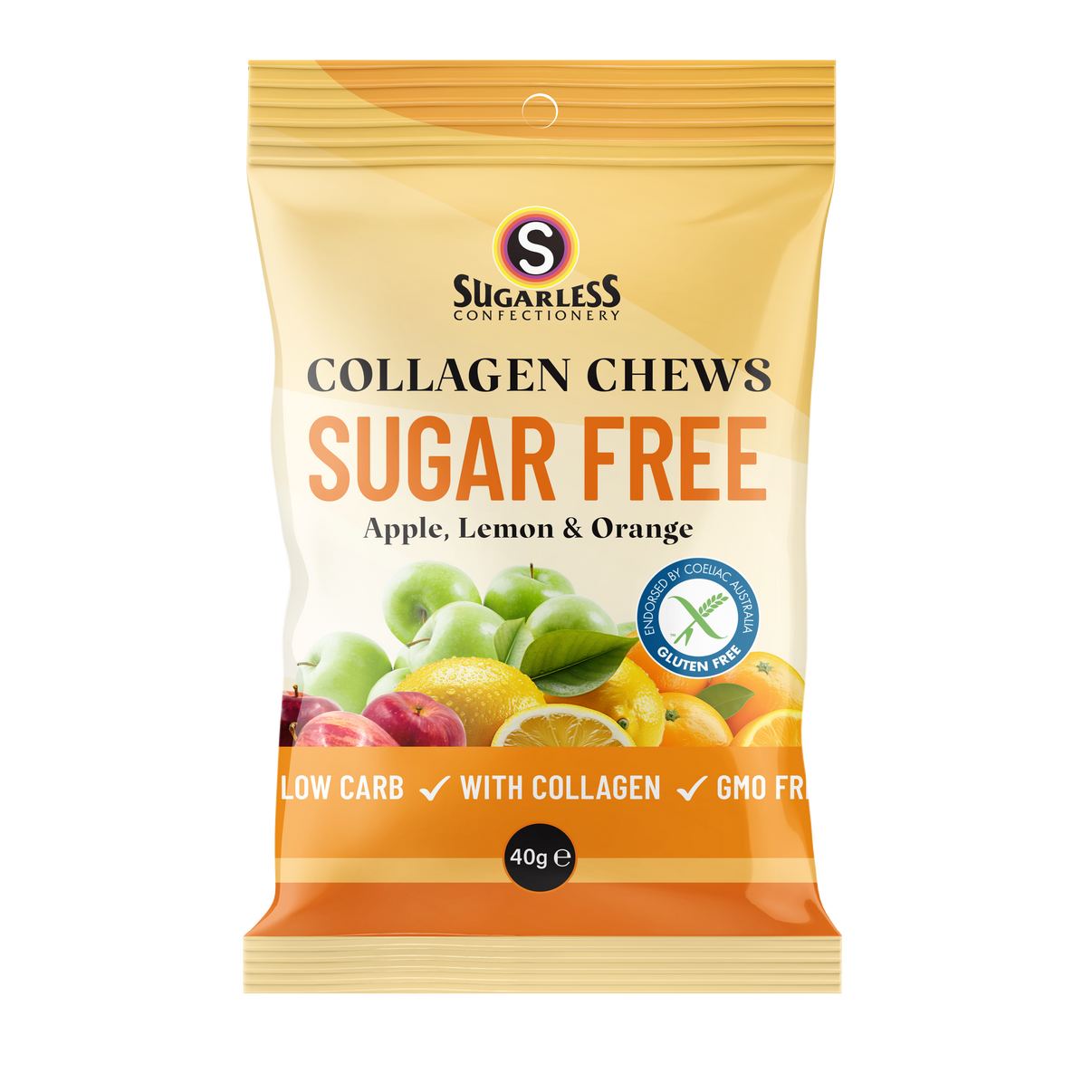 Collagen Apple, Lemon & Orange Chews 40g – Sugarless Confectionery