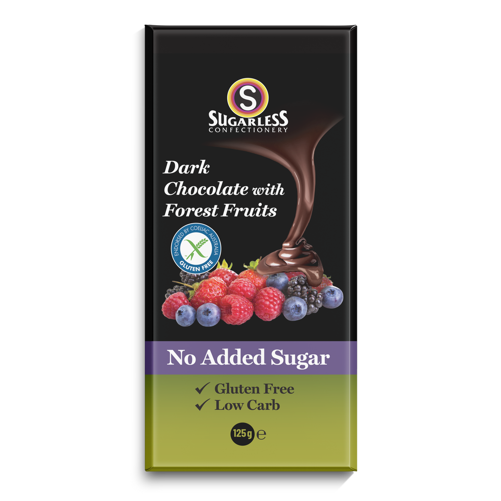 Dark Chocolate with Forest Fruits - 125g – Sugarless Confectionery