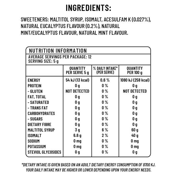 Menthol Eucalyptus Hard-Boiled Candy - 70g - Sugarless Confectionery